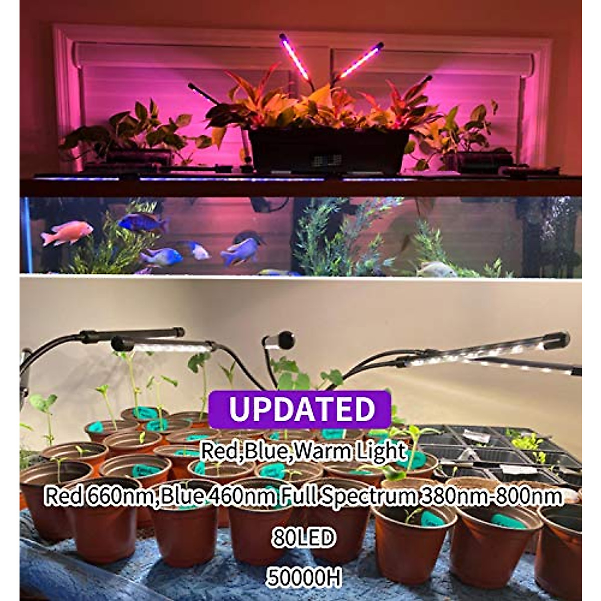 LEOTER Grow Light for Indoor Plants - Upgraded Version 80 LED Lamps with Full Spectrum & Red Blue Spectrum, 3/9/12H Timer, 10 Dimmable Level, Adjustable Gooseneck,3 Switch Modes