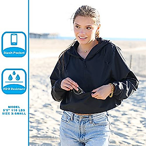 Global Blank Womens Cropped Jacket Crop Top Hoodies for Women Cropped Windbreaker Jackets, Black, Large