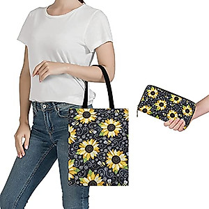 Bulopur Crazy Frog Lady Printing Shopping Tote Bags Women'S Wallet 2Pcs Canvas Tote Bag with Interior Pocket Coin Purse Zip Around