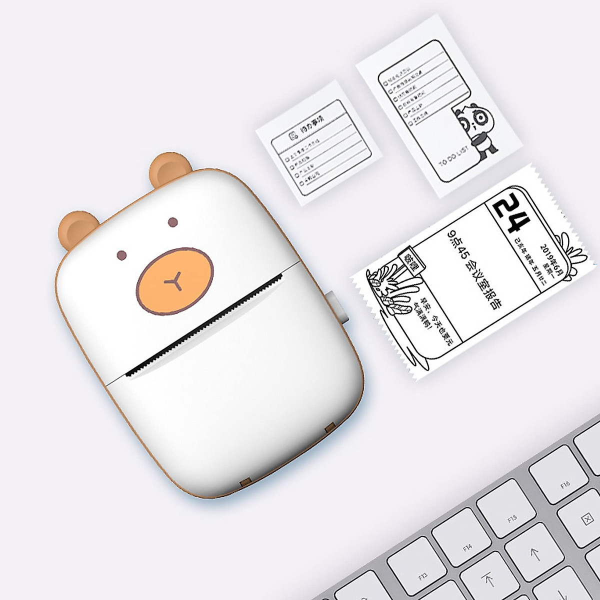 Portable Cute Bear Shape Mini Printer Plastic Photo Printer with Data Cable Print Paper for Students