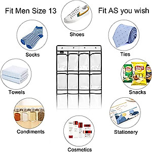 TidyMaster 28 Large 2 Pack Transparent Pockets Over The Door Shoe Organizer Sturdy Hanging Shoe Rack for Door Closet Sneakers or Accessories, 8 hooks（White）