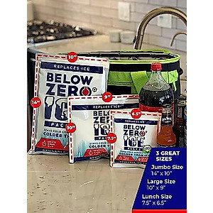 Below Zero Jumbo Reusable Ice Packs for Large Coolers and Lunch Bags – Patent Pending - Colder and Longer Lasting Technology, Up to 48 Hour Cooling Ice Gel Pack. Add Water and Freeze - 4PK XL 14”x10”