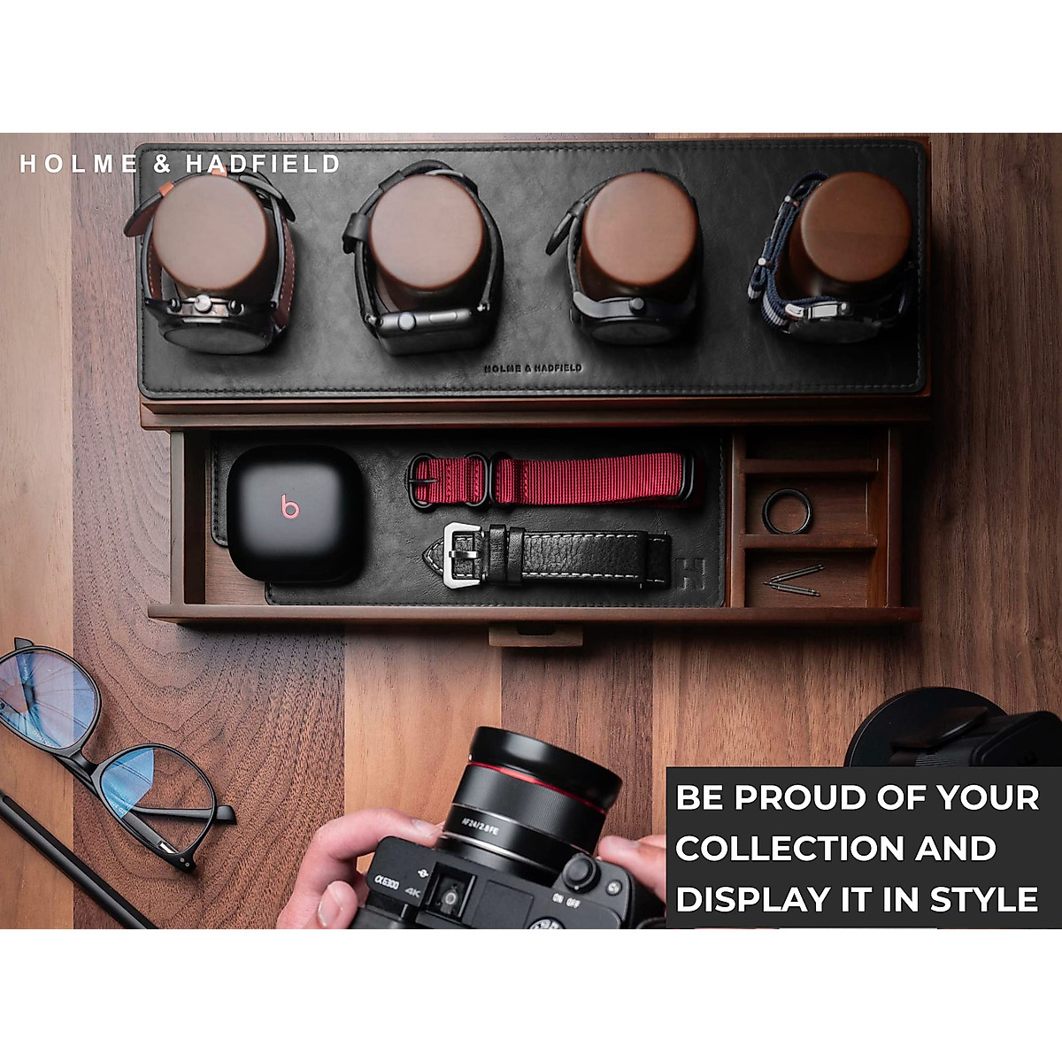 Holme & Hadfield The Watch Deck with Vegan Leather Padding for Extra Protection and Luxurious Finish – Lifetime Assurance Included