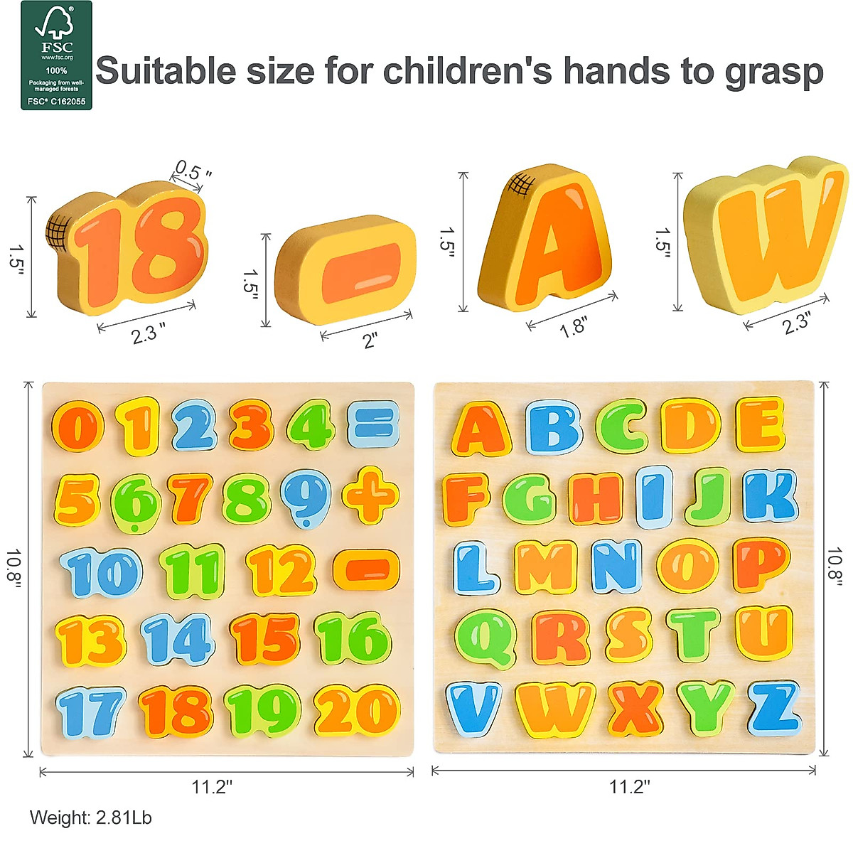 MUSICUBE Alphabet Number Puzzle for Kids 50 Pcs Wooden Puzzle for Toddler Preschool Learning 2 in 1 Set Jigsaw Puzzle Toys for Boys Girls Aged 3+ Gift Choice