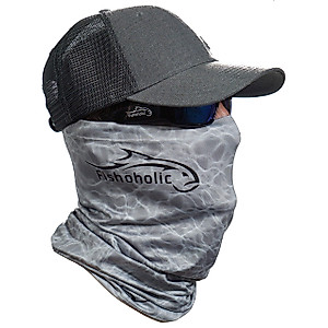 Fishoholic Fishing Face Mask Buff -3 Colors- UPF50+ Fishing Neck Gaiter Wind Dust Sun Protection Hunting Bandana (GreyH2OCamo)