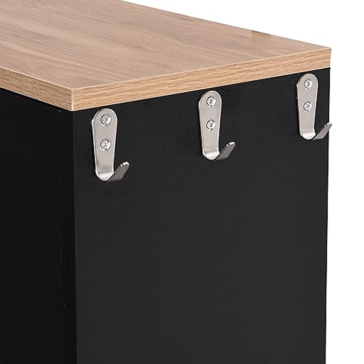 Goohome Narrow Design Shoe Cabinet with 3 Flip Drawers, Wood Grain Pattern Top Entryway Organizer with 3 Hooks, Free Standing Shoe Rack with Adjustable Panel, Modern Style Shoe Rack for Hallway