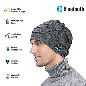 Wireless Bluetooth Beanie,Unisex Outdoor Sport Knit Hat with Stereo Speakers & Microphone