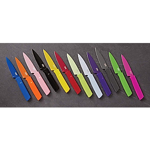 Kuhn Rikon Colori Non-Stick Straight Paring Knife with Safety Sheath, 4 inch/10.16 cm Blade, Blueberry