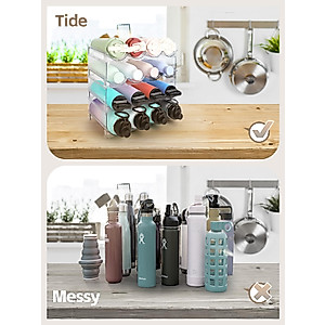 TIDY SAVANT Water Bottle Organizer - 4 Pack Clear Stackable Bottle Storage Rack and Wine Rack for Stanley Yeti Bottle and Other Tumbler Organizer for Kitchen Cabinets, 4 Tier Hold 16
