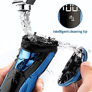 Electric Razor for Men Rotary Shaver Pop-up Beard Trimmer with LCD Display and Rechargeable Cordless Waterproof Blue