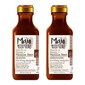 Maui Moisture Smooth & Repair Anti-Frizz Curl Shampoo, vanilla bean 13 Fl Oz Smooth & Repair + Bean AntiFrizz Curl Conditioner to Deeply Hydrate & Moisturize Thick