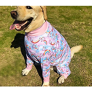 PriPre Dogs Surgery Recovery Suit Unicorn Printed Long Sleeve Shirts Soft Pajamas Onesie Jumpsuit Prevent Licking Dogs Shedding Suit for Large Dogs(Pink,2XL)