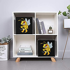 Angry Bumblebee Foldable Storage Bins Printd Fabric Cube Baskets Boxes with Handles for Clothes Toys, 11x11x11