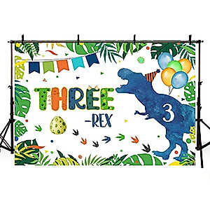 AIBIIN 7x5ft Dinosaur Three-rex Birthday Backdrop for Boy Happy 3rd Birthday Dinosaur Egg Balloon Confetti Photography Background 3 Years Old Party Decorations Supplies Banner Photo Shoot Studio Props