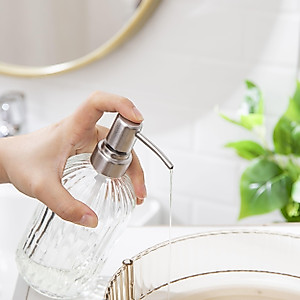 Vorey 16 Oz Glass Soap Dispenser with 304 Stainless Steel Pump, Refillable Liquid Hand Soap Dispenser for Kitchen, Bathroom, Farmhouse Decor Accessories (2 Pcs Clear, Vertical Grain)