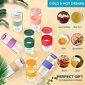 Vozoka 20oz Beer Can-Shaped Cup with Silicone Lids and Sleeve, Iced Coffee Cup Reusable, Glass Tumbler, Drinking Glass, Smoothie Cups, Tea Cup (Sky Blue)