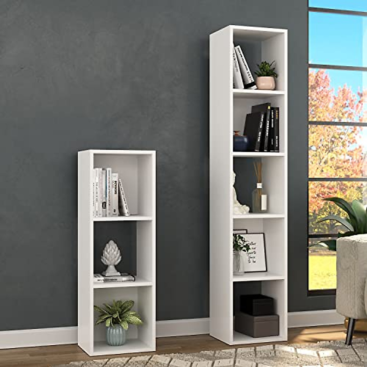 FALKK Furniture 5-Tier Shelf – Natural Wood Tall Bookshelf – Minimalist 5-Tier Bookshelf for Living Room, Office, Bedroom – Eco-Friendly Reforestation Wood Bookshelf (White)