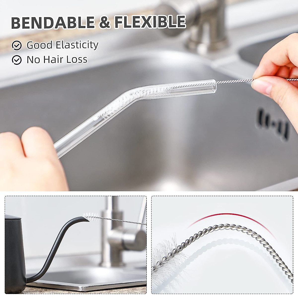 Hiware Straw Cleaner Brush Set, 8-Piece Long Cleaning Brush for Straws on Tumbler, Water Bottle, Sippy Cup, and Pipes, Tubes or Hummingbird Feeders