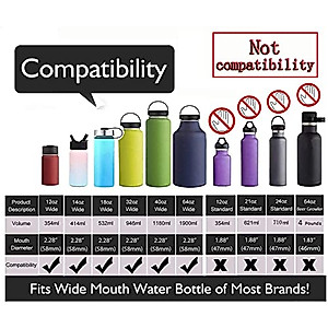 Straw Lids for Wide Mouth Hydro Flask 12 16 18 20 32 40 Ounce, Flex Straw Lid Fits Hydroflask, Wide Mouth Water Bottle Accessories with Straw and Brush