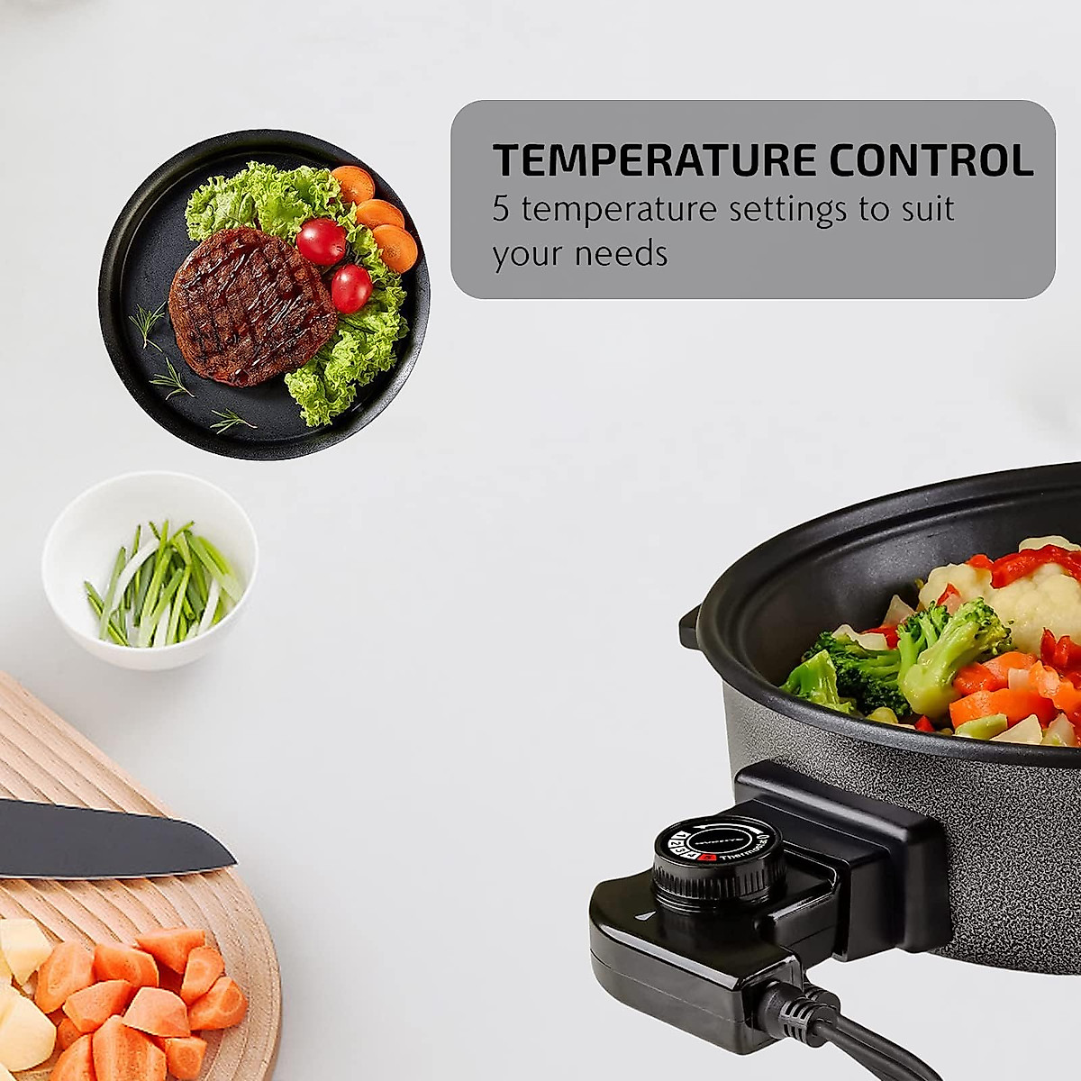 12-Inch Nonstick Electric Skillet - Aluminum Coated Grill Pan & Glass Lid Cover