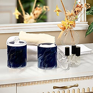 2 Pack Qtip Holder Organizer Dispenser Beautiful Navy Blue Marble Bathroom Storage Canister Cotton Ball Holder Bathroom Containers for Cotton Swabs/Pads/Floss
