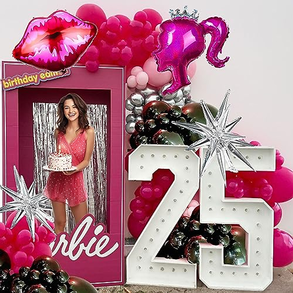 Hot Pink Black Pink Silver Balloon Arch Kit Princess doll Balloon Garland For Black Princess Party Decorations Bachelorette Birthday Adult Supplies Mean Girl Baby Shower Backdrop Prop Decor