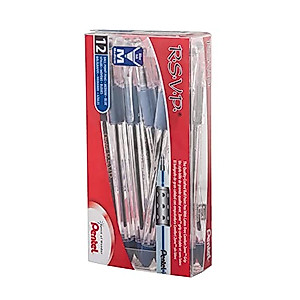Pentel® R.S.V.P.® Ballpoint Pens, Medium Point, 1.0 mm, Clear Barrel, Blue Ink, Pack Of 12
