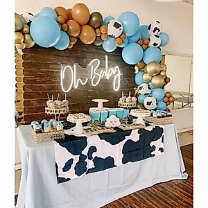 BALONAR 135Pcs Cowboy Blue Balloons Arch Garland Kit with 18/10/5inch Sand White Coffee Cow Print Farm Animal Gold Balloons for Boy Birthday Party Baby Shower Birthday Supplies (Blue)