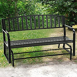 Metal Outdoor Glider Bench Waterproof Patio Glider Bench Porch Glider Swing Rocking Chair Glider with Powder Coated Frame for Garden Porch Balcony Backyard Lawn