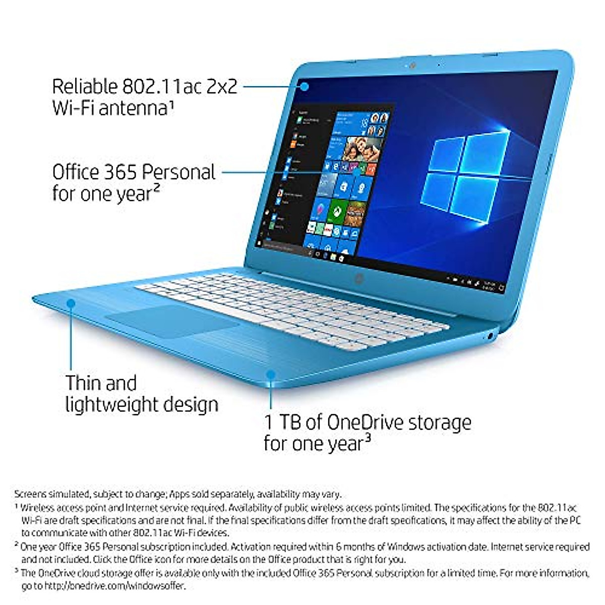 HP Stream 14-inch Laptop, Intel Celeron N3060 Processor, 4 GB SDRAM Memory, 32 GB eMMC Storage, Windows 10 Home in S Mode (14-cb010nr, Aqua Blue) (Renewed)