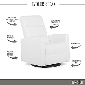 Evolur Reevo Upholstered Faux Leather Seating Glider Swivel, Rocker, Glider Chair for Nursery in White, Modern Nursery Glider, Tool-Free Assembly, Easy to Clean, Environmentally Conscious Rocker