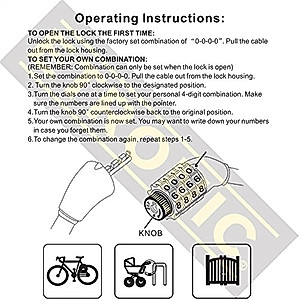 ETRONIC M6 Resettable Combination Lock Bike Cable, 6-Feet x 3/8-Inch, Black