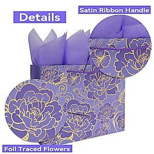 Qirrmiy 13" Large Rose Purple Gift Bag Set with Greeting Card and Tissue Paper for Women or Girls for Celebrating Birthdays, Valentine's Day, Weddings, Anniversaries, Mother's Day