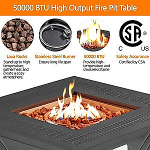 Yaheetech Propane Gas Fire Pit 28 Inch 50,000 BTU Square Gas Firepits with Iron Tabletop for Patio/Garden/Party, 2 in 1 Fire Pit with Lava Rocks for Heating/Bonfire Atmosphere, CSA Certification