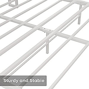 LIKIMIO Queen Bed Frame, Platform Bed Frame with 2-Tier Storage Headboard, Solid and Stable, Noise Free, No Box Spring Needed, Easy Assembly, White and Log