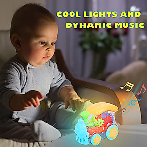 dmsbuy Baby Musical Toys Crawling Train: Tummy Time Interactive Learning Development Crawl Toy with LED Light Up for Boys Girls Automatically Avoid Obstacles 3+ Year Old