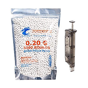 Airsoft BBS 0.20g 5000 Rounds, Match Grade High Precision BB, Plastic 0.20 Gram 6mm BBS with Airsoft Speed Loader (100 Rounds Capacity) Quick Loader for Airsoft Magazine