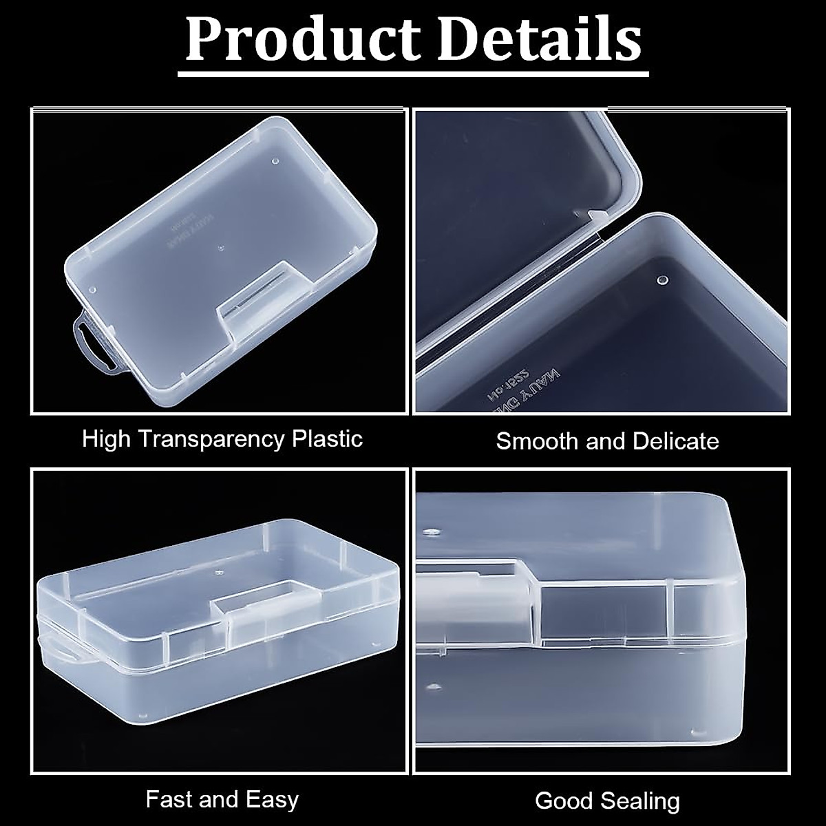 BENECREAT 4 Pack 5.5x3.5x1.5 Large Clear Plastic Box Container Clear Storage Organizer with Hinged Lid for Small Craft Accessories Office Supplies Clips