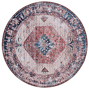 SAFAVIEH Tucson Collection Area Rug - 6' Round, Beige & Rust, Persian Design, Machine Washable & Slip Resistant, Ideal for High Traffic Areas in Living Room, Bedroom, Dining (TSN155B-6R)