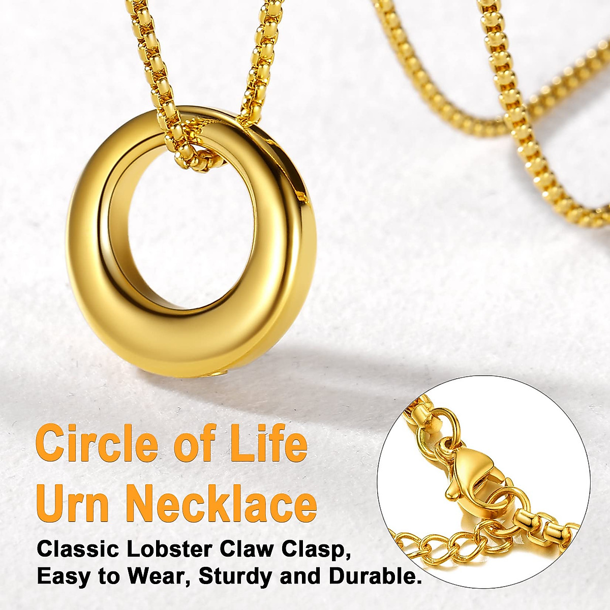 18K Gold Plated Circle of Life Eternity Memorial Urn Necklace Fashion Cremation Jewelry Keepsake Pendant for Ashes for Men Women
