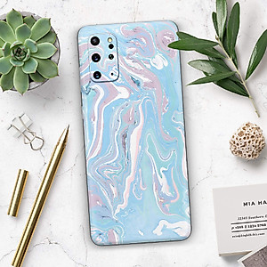 DesignSkinz Marbleized Pink and Blue Soft v3 Protective Vinyl Decal Wrap Skin Cover Compatible with The Samsung Galaxy S20 (Screen Trim & Back Glass Skin)