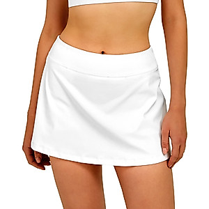 Stelle Women Tennis Skirt Golf Skorts Athletic High Waisted with Pockets Inner Shorts Sport Workout Pleated Pickleball(White-Nylon,S)