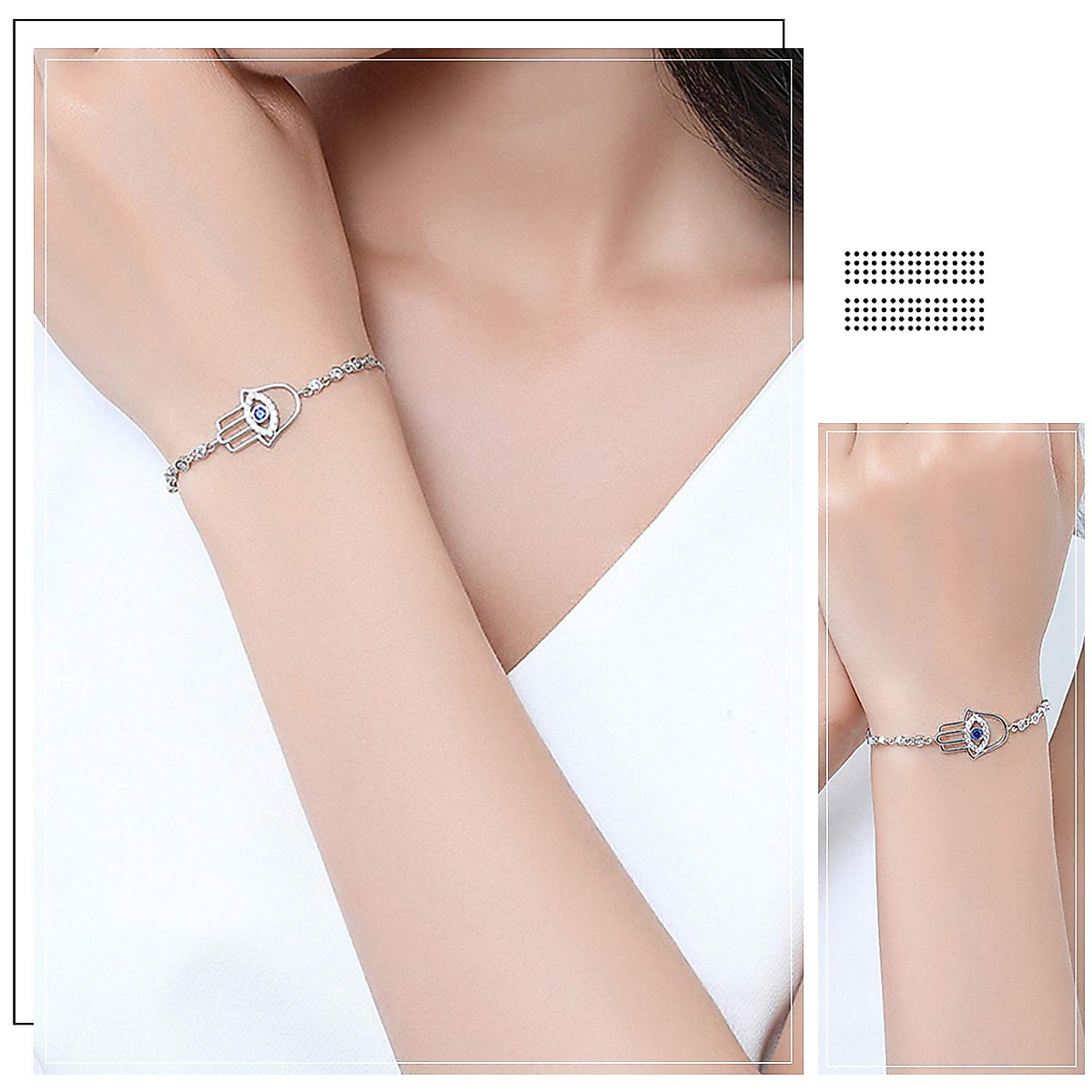 EVBEA Evil Eye Bracelet and Ring Set Evil Eye Ring Cubic Zirconia Adjustable Open Hamsa Ring for Ring Size 6-8