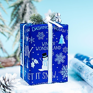 WRAPAHOLIC Christmas Wrapping Paper Roll - Mini Roll - 3 Rolls - 17 Inch x 120 Inch Per Roll - Blue and White Winter Wondland, Snowflake, Snowman Holiday Collection with Metallic Foil Shine