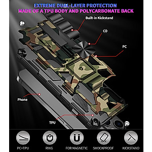 Ephoou Camo Case for Apple iPhone 13 Pro Max with Kickstand, Military Grade Shockproof Cover for iPhone 13 Pro Max Camouflage Army Green
