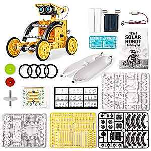 EPPO STEM Solar Robot Kit Toys 12-in-1, Educational Building Science Experiment Set Gifts for Kids Boys Girls,Gifts for Kids 8 9 10 11 12 13 Years Old (Yellow)