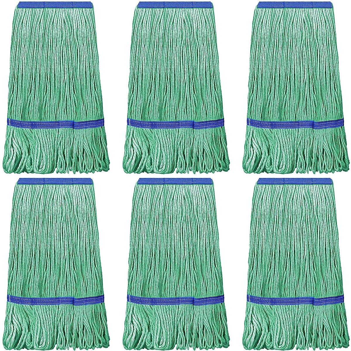 6 Pack Heavy Loop End Cotton String Mop Head Heavy Duty Mop Head Commercial Refills Mop Head Replacement for Home Industrial Commercial Cleaning (Green, Blue)