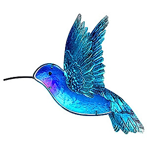 John's Studio Metal Hummingbird Wall Decor Bathroom Glass Art Iron Sculpture Outdoor Hanging Decoration for Home Bedroom Garden Patio Porch or Fence - Blue