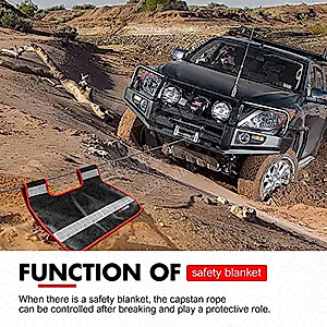 Juvened Winch Damper Calble Safety Recovery Dampener with Accessory Storage Pocket and Reflective Strips