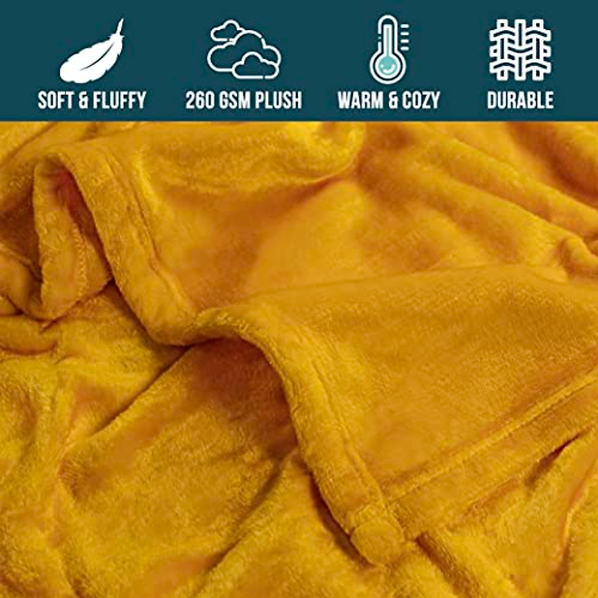 PAVILIA Fleece Blanket Throw | Super Soft, Plush, Luxury Flannel Throw | Lightweight Microfiber Blanket for Sofa Couch Bed (Mustard Yellow, 50x60 inches)